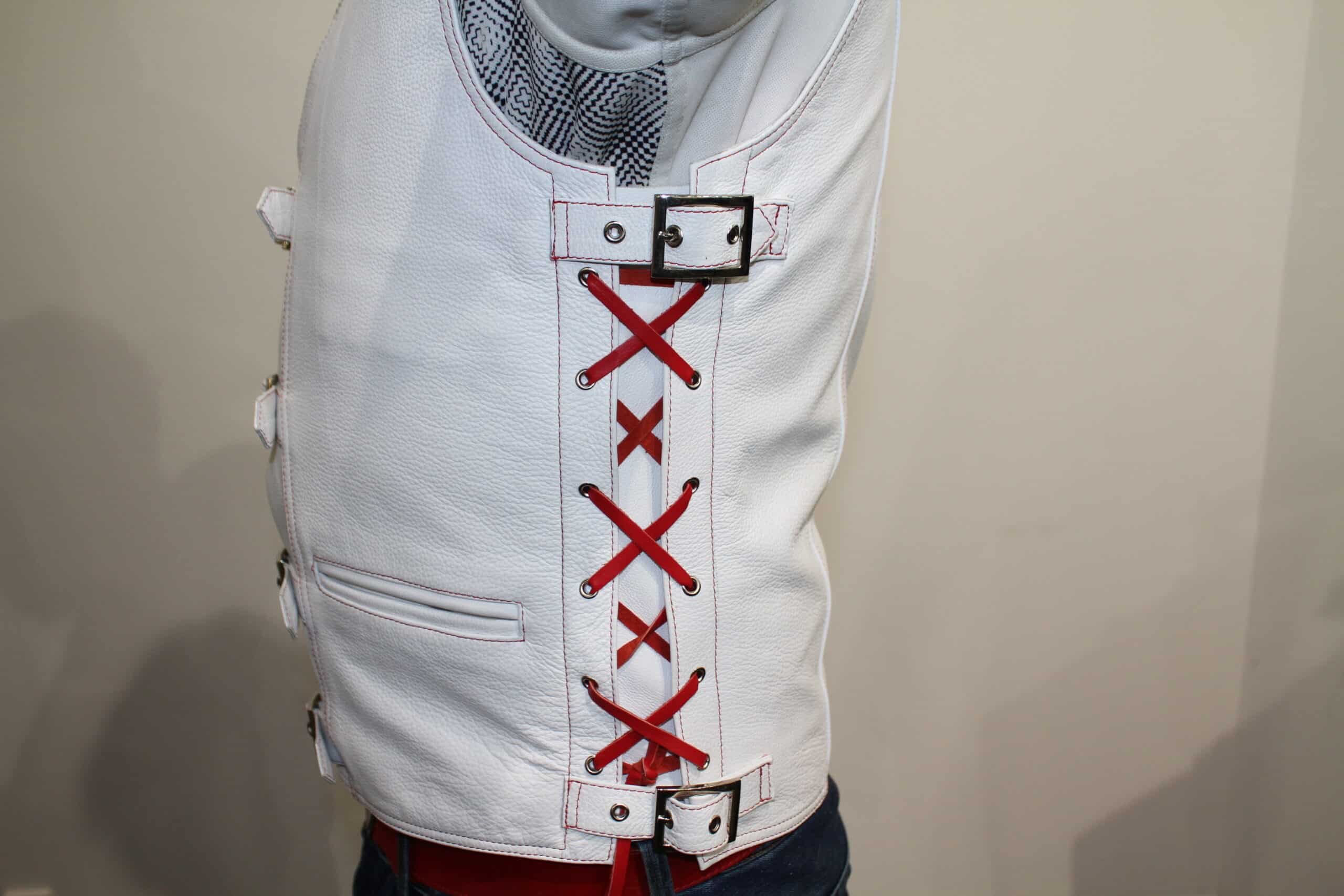 New Style White Leather Vest - Motorcycle Leather Vest - Riding Vest