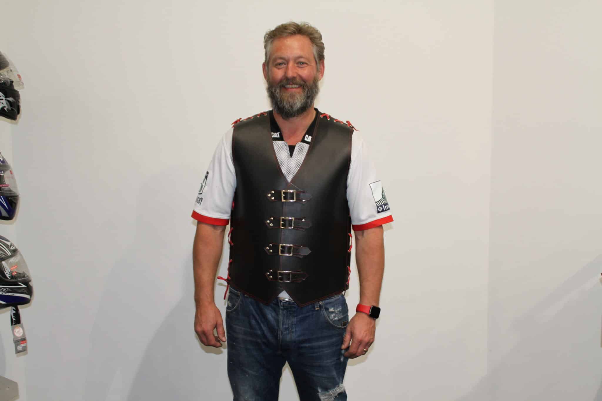 Trucker Thick Vest With Red Stitching - Heavy Duty Buffalo Leather Vests