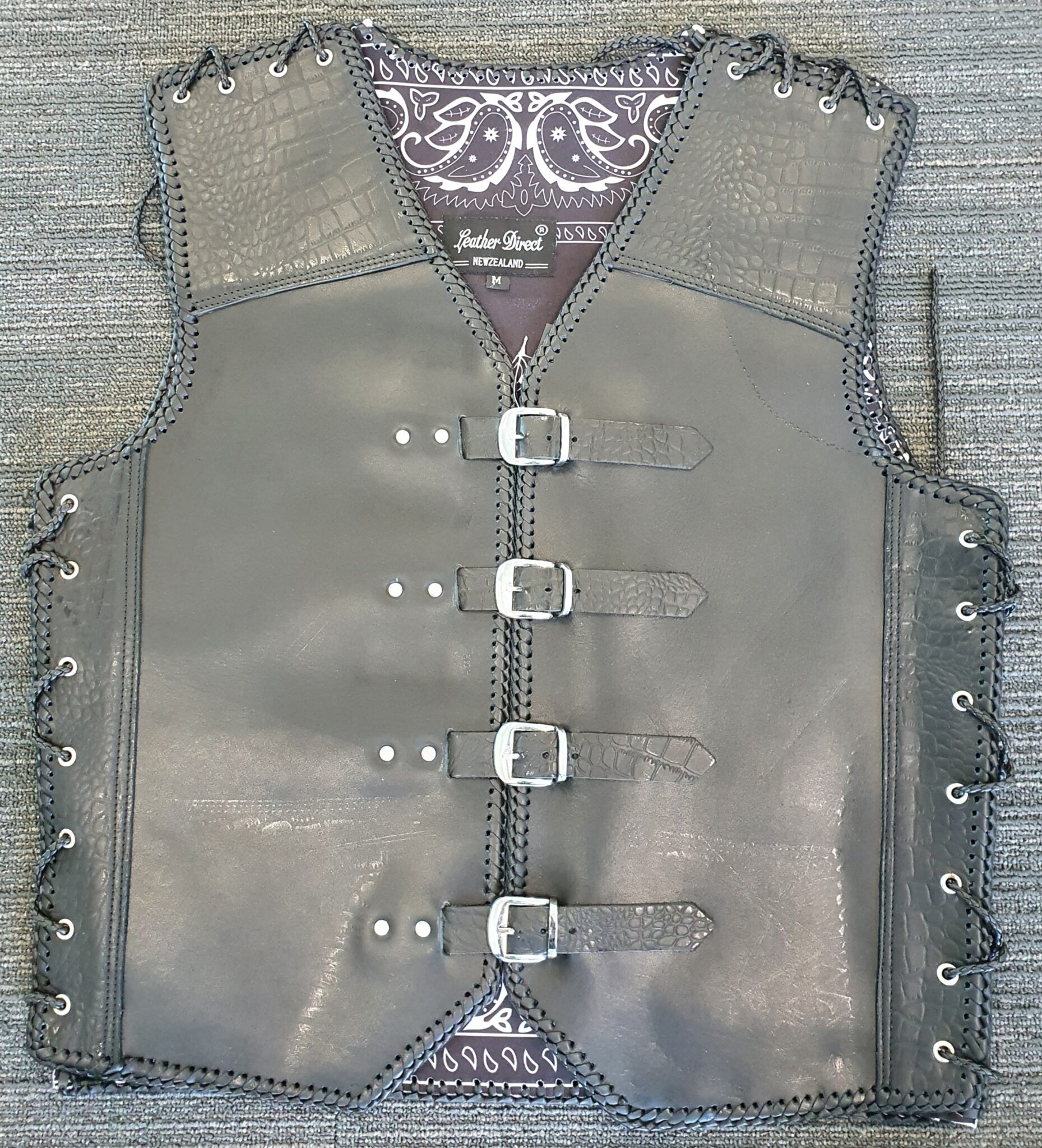 Black Crocodile Leather Vest - Thick Genuine Leather