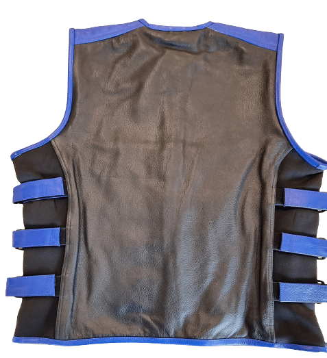 Mens Blue Motorcycle Leather Vest with Black Back - LeatherDirect