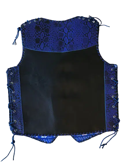 Blue and Black Snake Print Leather Vest - Motorcycle Leather Vest