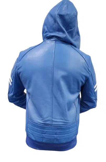 Blue Hooded Leather Jacket - Leather Direct Genuine Leather Jackets
