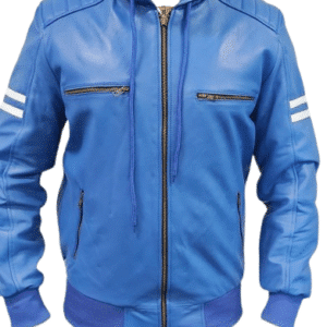 Blue Hooded Leather Jacket - Leather Direct Genuine Leather Jackets