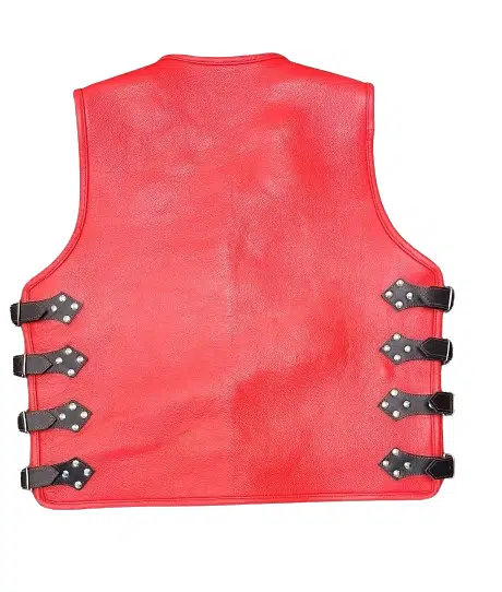Red Leather Vest with Black Buckles - Leather Direct