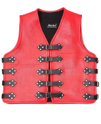 Red Leather Vest with Black Buckles - Leather Direct