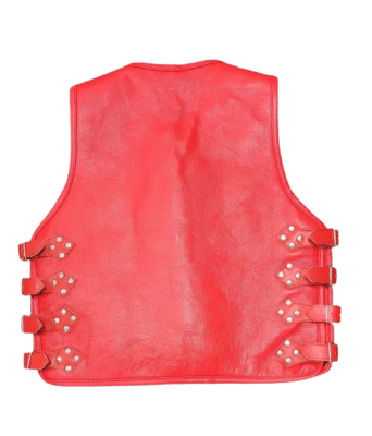 Red Thick Leather Vest with Red Buckles - Leather Direct