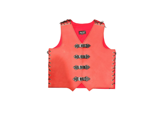 Custom Red Leather Vest with Black Straps - Leather Direct Genuine ...