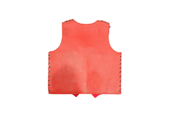 Custom Red Leather Vest with Black Straps - Leather Direct Genuine ...